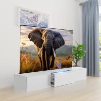 China Motorized Laser TV Cabinet Intelligent UST Cabinet White Modern 100 Inch 120 Inch 150 Inch for sale