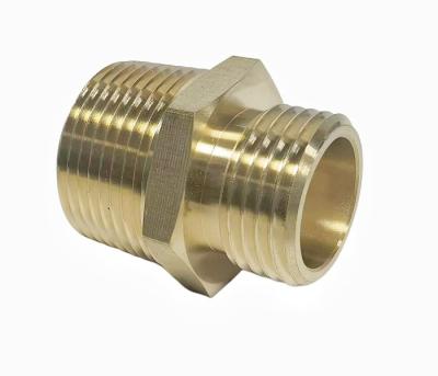 China Male 3/8 NPT X 1/2NPT Thread Brass Pipe Fitting Hex Pipe Nipple JIS ANSI Standard for sale