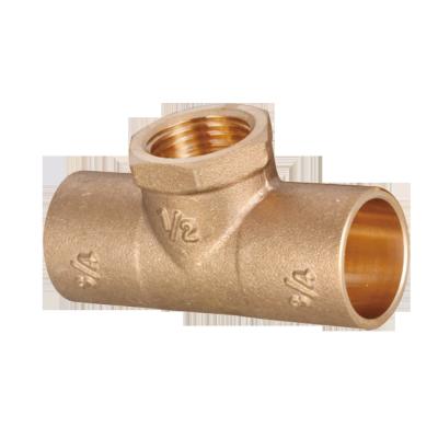 China 3/4''*3/4''*1/2'' NPT Female Brass Tee Fitting Yellow Color for sale