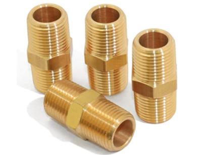 China 3/8 NPT Male Solid Brass Hex Nipples Equal Brass Pipe Adapter for sale