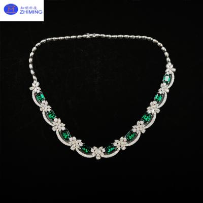 China Emerald Cut Green Moissanite Necklace Luxury Fine Jewelry for sale