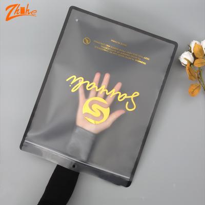 China 100% Compostable Custom Black Clothes T-Shirt Plastic Packing Bags with Sealing Handle Zipper Top Custom Clothing Ziplock Bag for sale