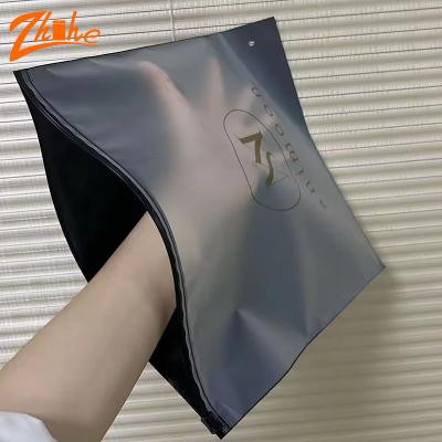 China Customized Logo Printed Sliding Transparent Zipper Hat Shirtpackaging Bags Biodegradable Black Frosted Zipper T-Shirt Bag for sale