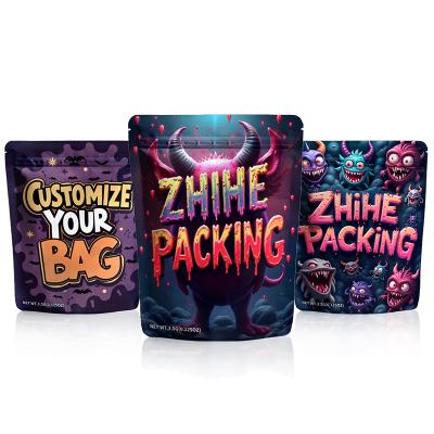 China Food Grade PE Zhihe Custom Holograph 3.5 Mylar Stand up Pouch with Moisture Proof Zip Lock Window For Jelly Sugar for sale