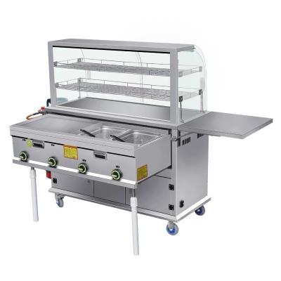 China Detachable Mobile Stainless Steel Street Food Snack Beverage Gas Trolley Handcart Cart for sale