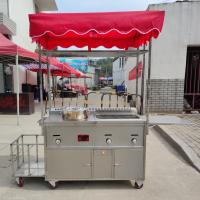 China 110v/220v Mobile Stainless Steel Street Food Snack Gas Trolley Handcart Cart for 2023 for sale