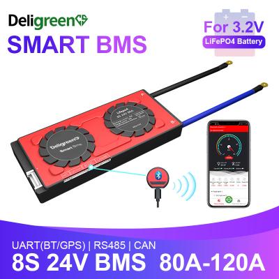 China Deligreen Smart BMS 8S 24V 80-120A Battery Management System with UART BT 485 CAN Function for RV Outdoor Storage for sale