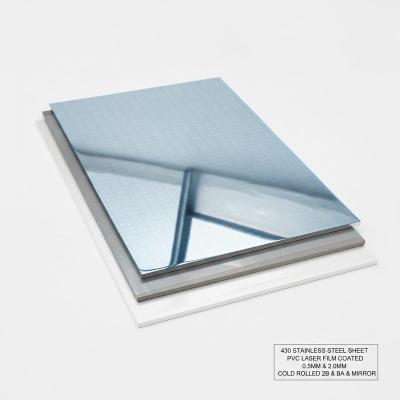 China PVC Laser Film Coated 430 Stainless Steel Sheet with Cold Rolled 2B BA Mirror Finish for Architectural Use for sale