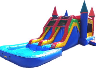China Double Lanes Inflatable Water Bounce House , Durable Attractive Water Slide Bounce House for sale