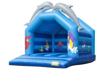 China Bule Dolphin Inflatable Bounce House Commericial Double Stitching Tripling Welding for sale