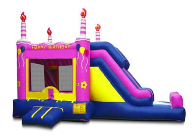 China Birthday Cake Inflatable Bouncer Combo Castle With Slide Double Stitching Tripling Welding for sale