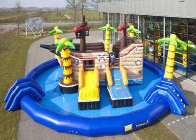 China Blue Pool Kids Inflatable Floating Platform Slide , Pirate Theme Inflatable Water Park Equipment for sale