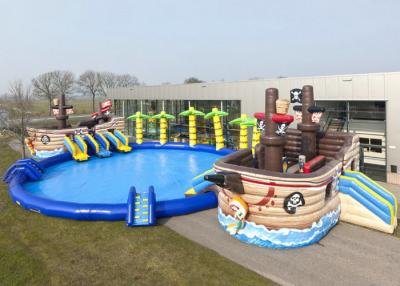 China Commercial Corsair Giant Inflatable Water Park With Coconut Tree And Slide for sale