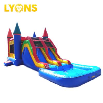 China Blue Red Combo Slide Pool Inflatable Bouncy Castle For Water Park 7*4*4m for sale