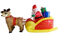 China Outdoor Waterproof Nylon Santa And Reindeer Inflatable With Sled Christmas Decoration for sale