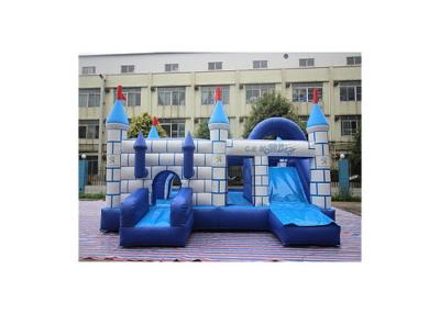 China Blue And White City Wall Inflatable Bounce Combo With Slide / Backyard Jumping Castle for sale