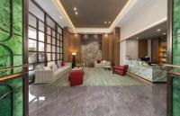 China Warm Wood Modern Reception Furniture Marble Finish Hotel Contract Furniture Custom Design for sale