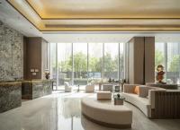 China Warm Wood Modern Reception Furniture Marble Finish Hotel Contract Furniture Custom Design for sale