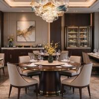 China Luxury Hotel Restaurant Furniture Rattan Marble Dining Table Set Custom Finishes for sale