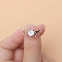 China 14K Rose Gold Moonstone Wedding Rings Leaf Flower Round Cut for sale