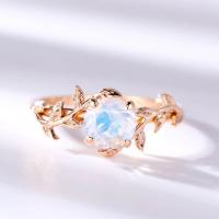 China 14K Rose Gold Moonstone Wedding Rings Leaf Flower Round Cut for sale
