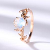 China 14K Rose Gold Moonstone Wedding Rings Leaf Flower Round Cut for sale