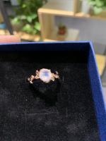 China 14K Rose Gold Moonstone Wedding Rings Leaf Flower Round Cut for sale