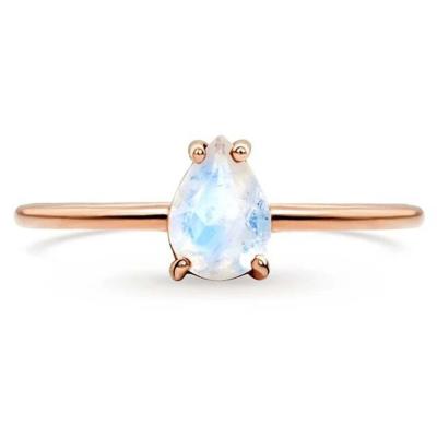 China Pear Cut Dainty Moonstone Ring , 14K Rose Gold Simple Moonstone Ring for sale