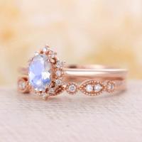 China Blue Natural Moonstone Ring Set , 14K Rose Gold Moonstone Stacking Rings for sale