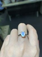 China 14K White Gold Oval Cut Moonstone Engagement Women Anniversary Ring With CZ Rings for sale