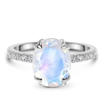 China 14K White Gold Oval Cut Moonstone Engagement Women Anniversary Ring With CZ Rings for sale