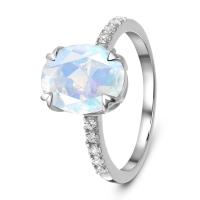 China 14K White Gold Oval Cut Moonstone Engagement Women Anniversary Ring With CZ Rings for sale