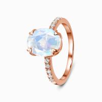 China 14K White Gold Oval Cut Moonstone Engagement Women Anniversary Ring With CZ Rings for sale