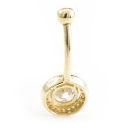 China Solid 14k Gold Belly Button Ring With Real Diamond 16g Body Jewelry for sale