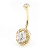 China Solid 14k Gold Belly Button Ring With Real Diamond 16g Body Jewelry for sale