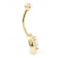 China Solid 14k Gold Belly Button Ring With Real Diamond 16g Body Jewelry for sale