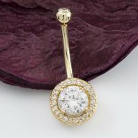 China Solid 14k Gold Belly Button Ring With Real Diamond 16g Body Jewelry for sale