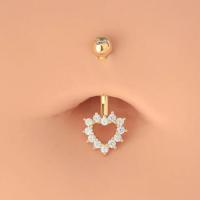 China Hollow Heart CZ Belly Button Ring , 14K Gold Body Jewelry 14G Navel Ring for sale