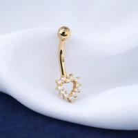 China Hollow Heart CZ Belly Button Ring , 14K Gold Body Jewelry 14G Navel Ring for sale