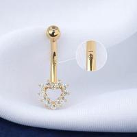 China Hollow Heart CZ Belly Button Ring , 14K Gold Body Jewelry 14G Navel Ring for sale