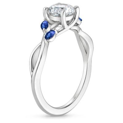 China Marquise Cut Blue Moissanite Wedding Ring 18K White Gold With Lab Grown Diamond for sale