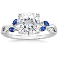 China Marquise Cut Blue Moissanite Wedding Ring 18K White Gold With Lab Grown Diamond for sale
