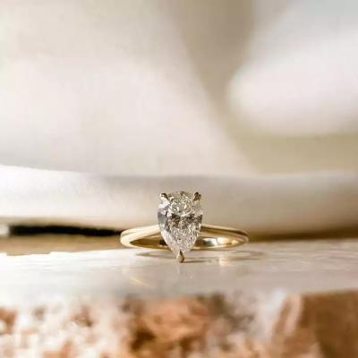 China 18k Gold Real Diamond Engagement Ring , Pear Natural Diamond Wedding Ring for sale