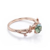 China Nature Inspired Natural Green Moss Agate Solitaire Engagement Ring Forest Ring for sale