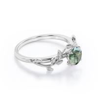 China Nature Inspired Natural Green Moss Agate Solitaire Engagement Ring Forest Ring for sale
