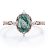 China Oval Natural Green Moss Agate Artsy  Alternative Engagement Ring -Handmade Wedding Ring for sale