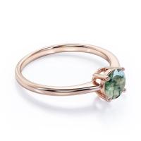 China Mono Stone Cathedral Round Shape Natural Transparent Dendritic Moss Green Agate 4 Prong Set Engagement Ring for sale