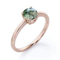 China Mono Stone Cathedral Round Shape Natural Transparent Dendritic Moss Green Agate 4 Prong Set Engagement Ring for sale