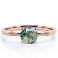 China Mono Stone Cathedral Round Shape Natural Transparent Dendritic Moss Green Agate 4 Prong Set Engagement Ring for sale