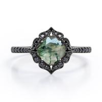 China Botanical Design - 0.5 Carat  Pear Cut Druzy Scenic Moss Green  Agate - 4 Prong Engagement Ring for sale
